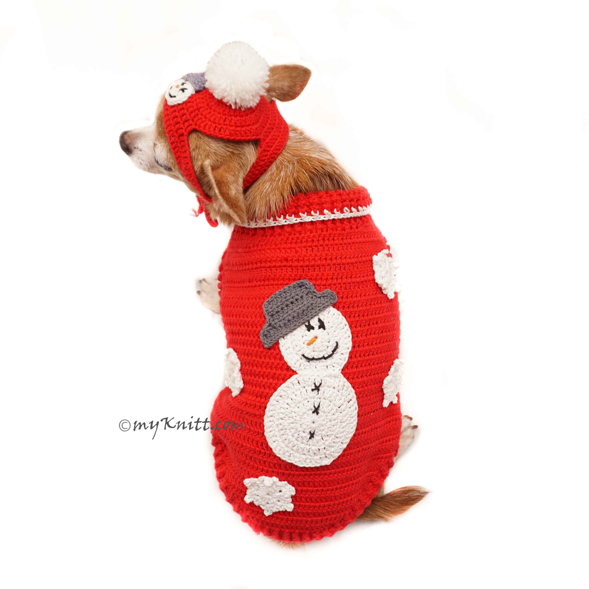 Snowman Dog Costume with Matching Pom Pom Hat Christmas DF90| myknitt