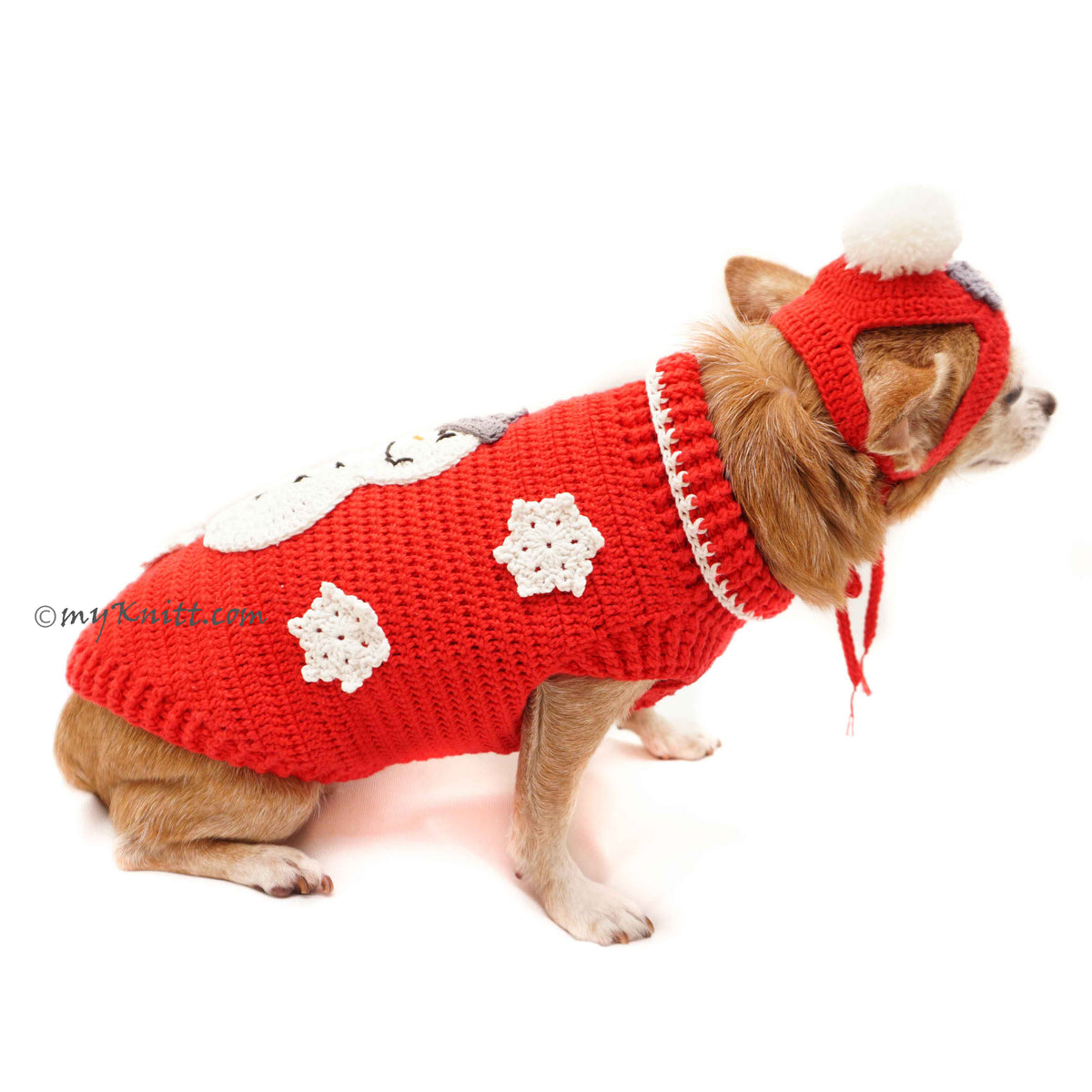 Snowman Dog Costume with Matching Pom Pom Hat Christmas DF90| myknitt