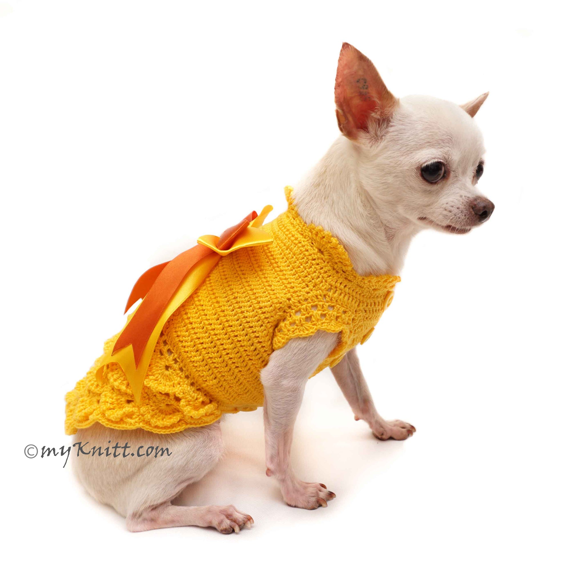 Yellow Victorian Ruffled Dog Dress Elegant Pet Costume DF92 by Myknitt ...