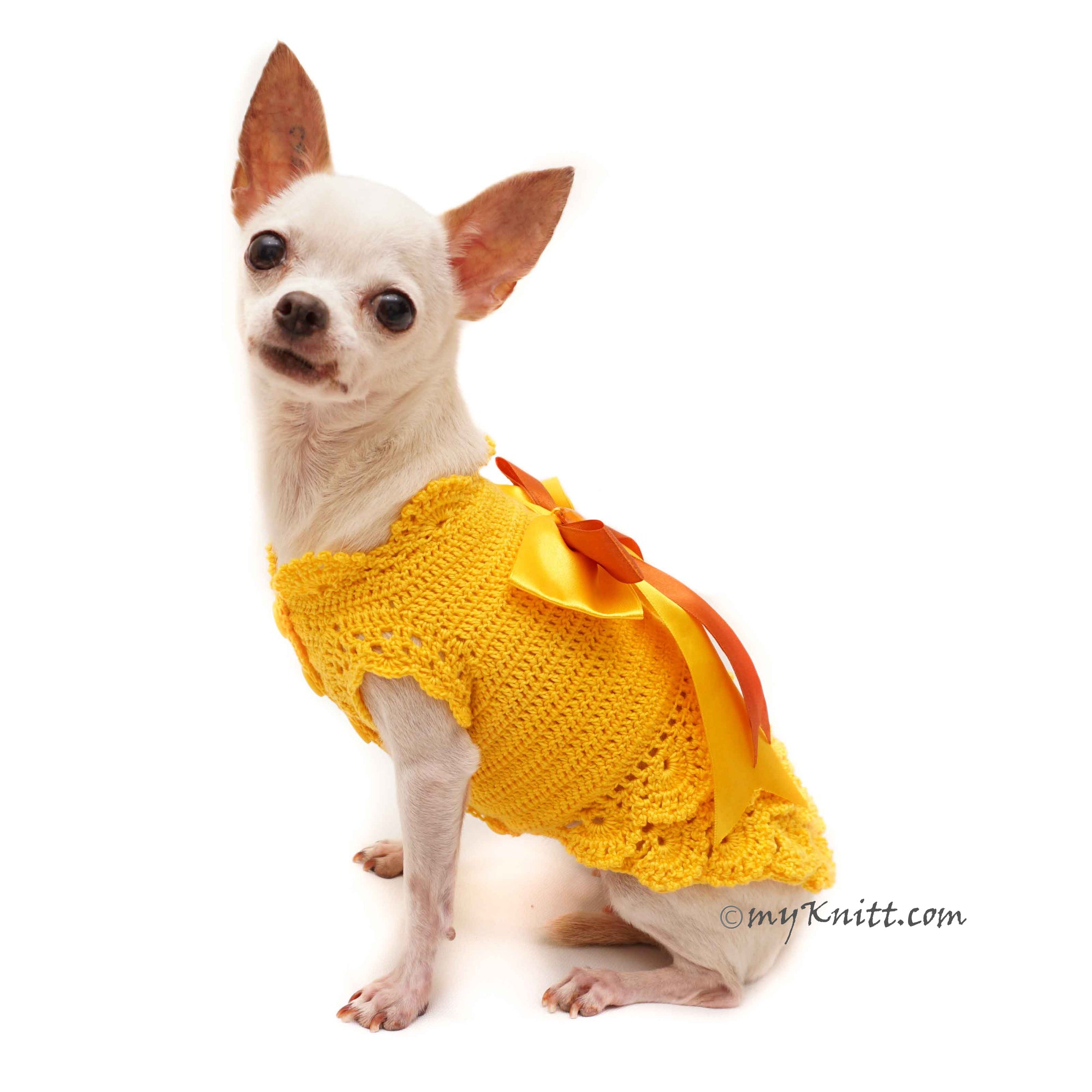 Yellow Victorian Ruffled Dog Dress Elegant Pet Costume DF92 by Myknitt ...
